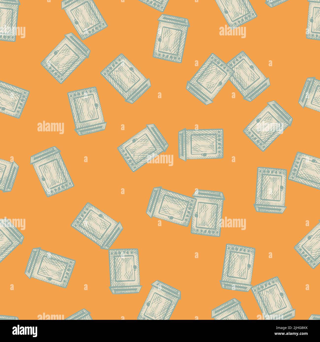 Mailbox engraved seamless pattern. Vintage letterbox in hand drawn ...