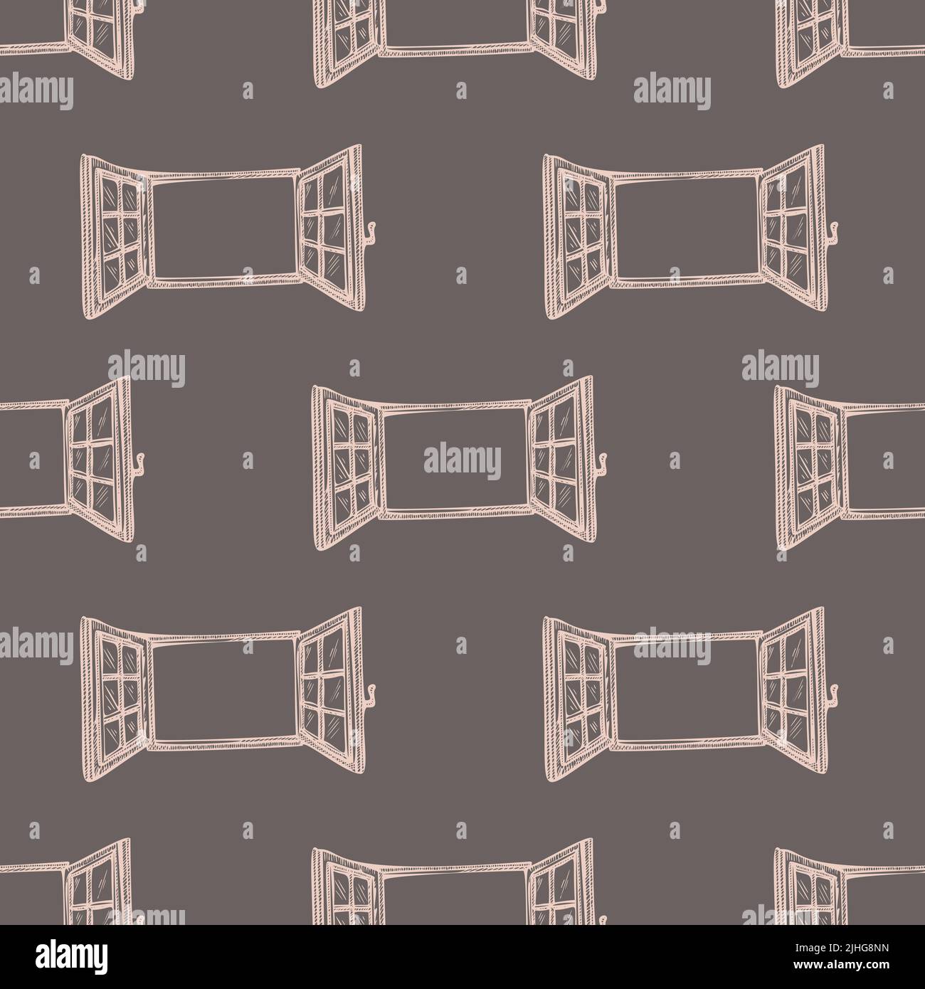 Windows engraved seamless pattern. Retro frame glass window hand drawn ...