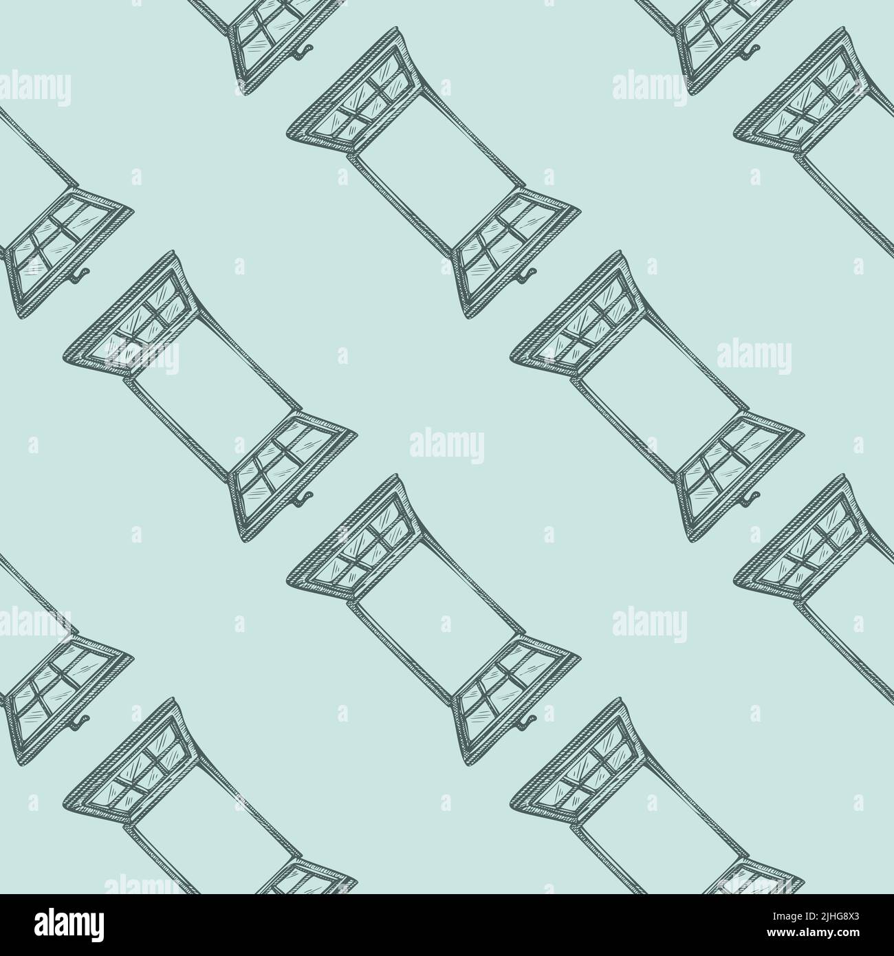 Windows engraved seamless pattern. Retro frame glass window hand drawn ...