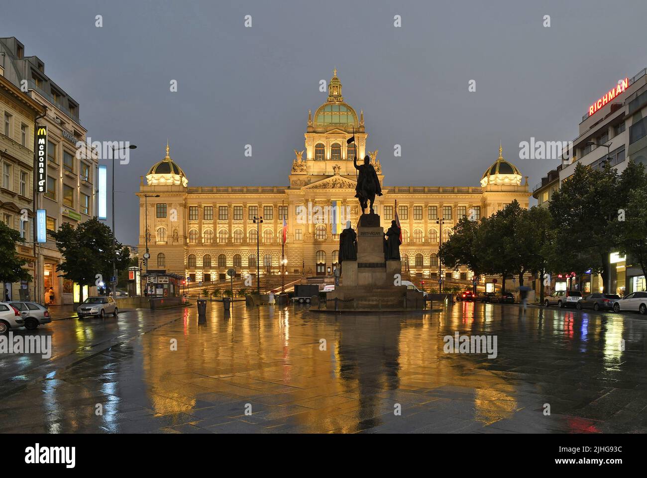 The National Museum (Národní muzeum) landmark building and rainy ...