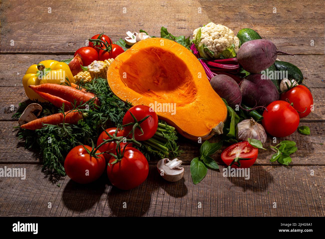 Autumn vegetables cooking background. Organic fall harvest farm ...