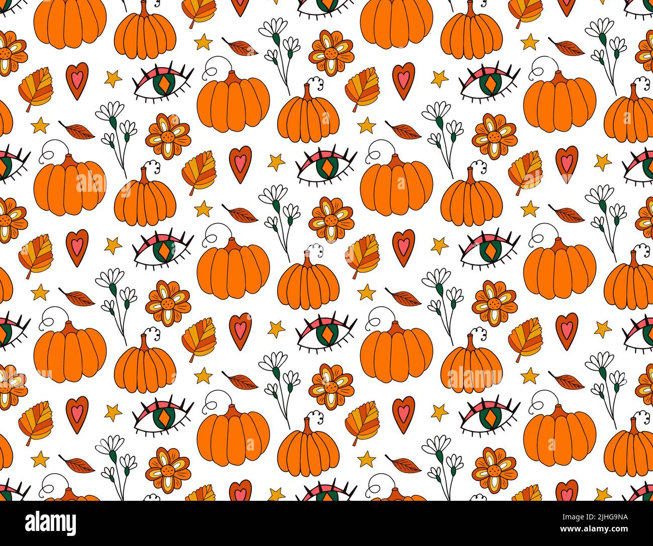 Retro 70s autumn vibe, hippie psychedelic groovy pattern. Cartoon funky ...