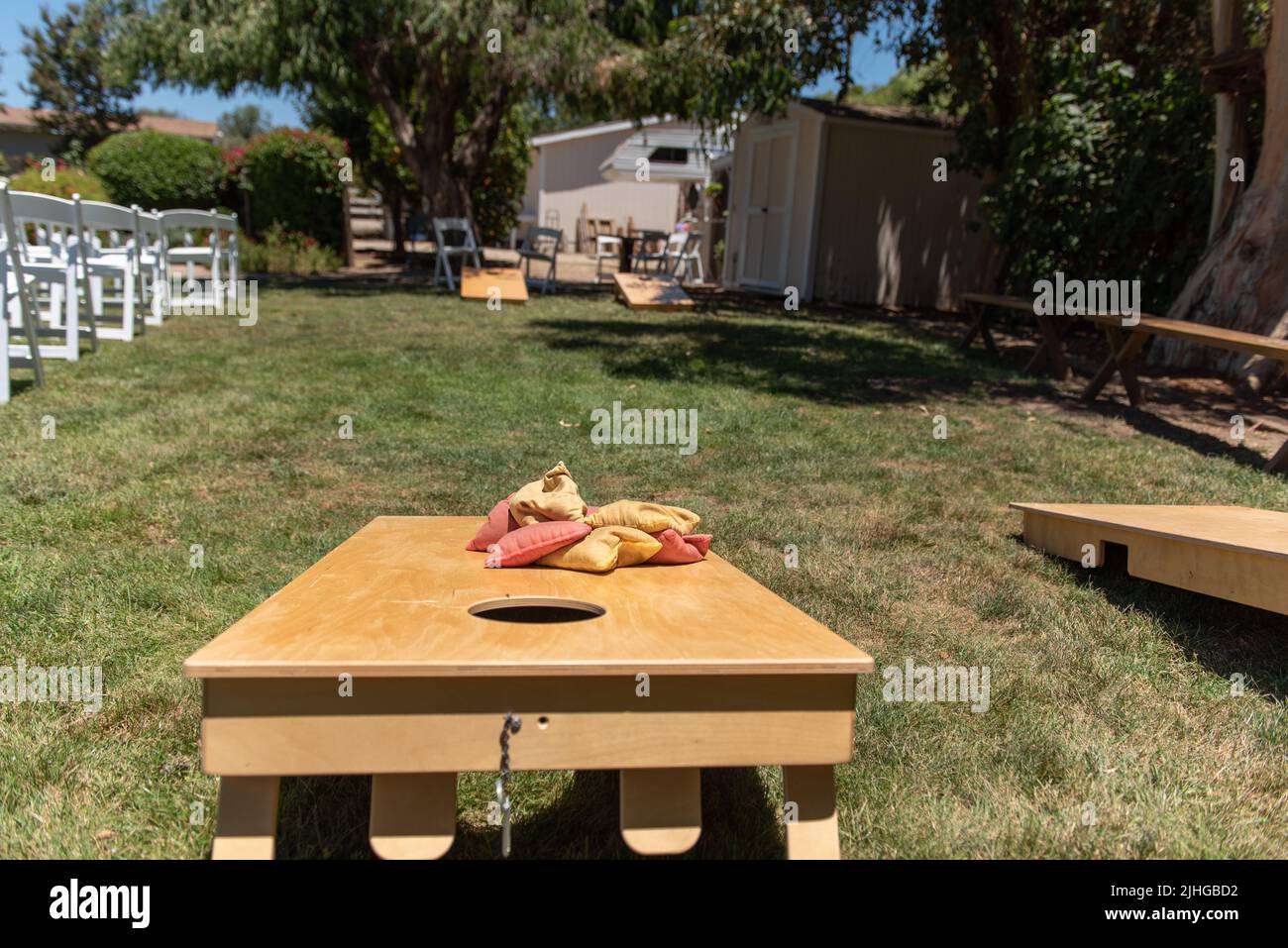 Backyard venue set up to accomodate a challenging and competitive game ...