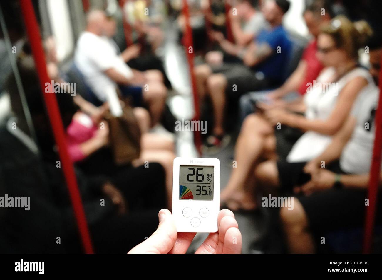 A digital thermometer displaying a temperature of 35.8 degrees celsius ...