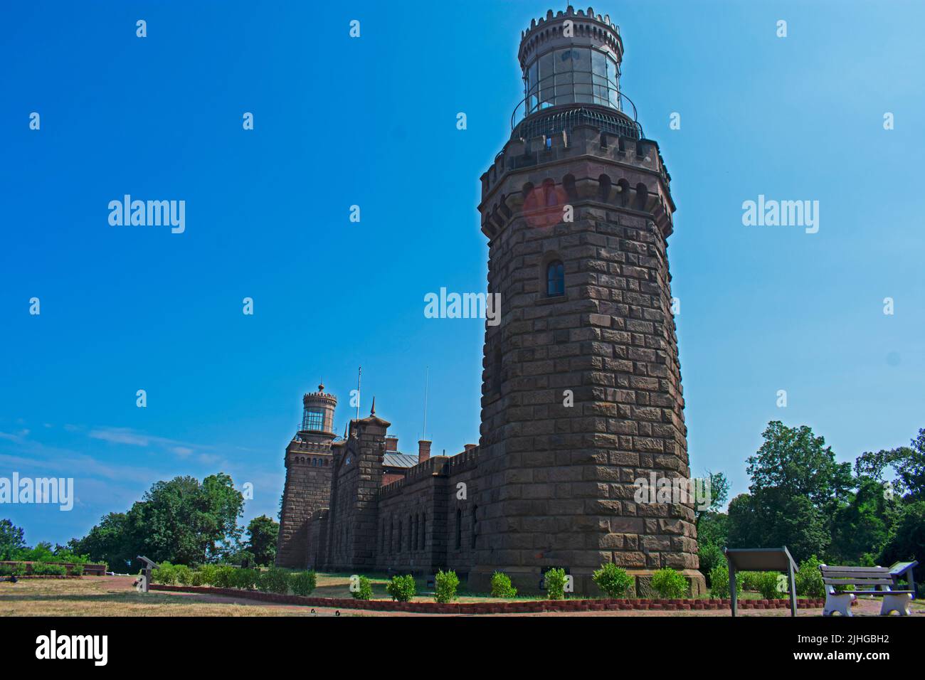 Non operational twin historic lighthouses in Highlands, New Jersey ...