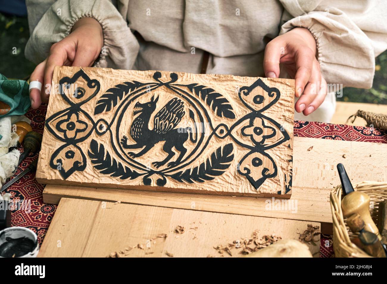 Wooden stamps for medieval ink printing on fabric and vintage clothing ...