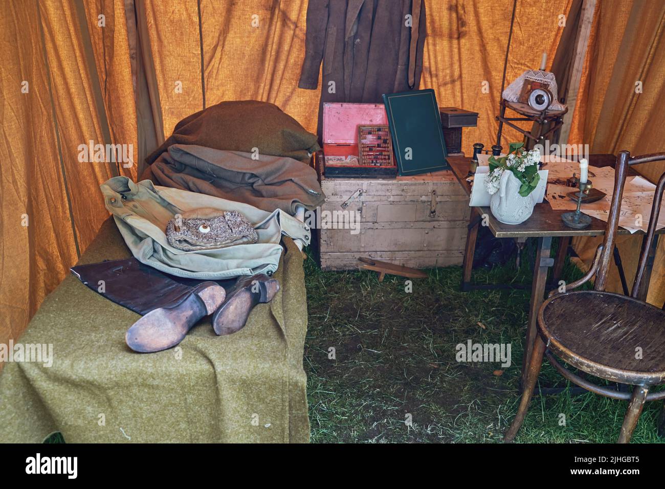 Vintage tent of a Russian officer with retro things from the First ...