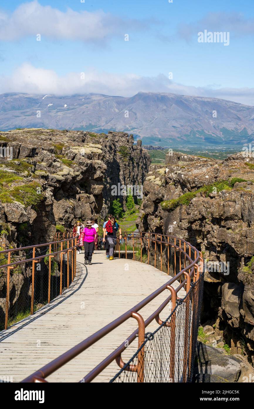 Bláskógabyggð, Iceland - July 2,2022 View of the rift valley at the ...