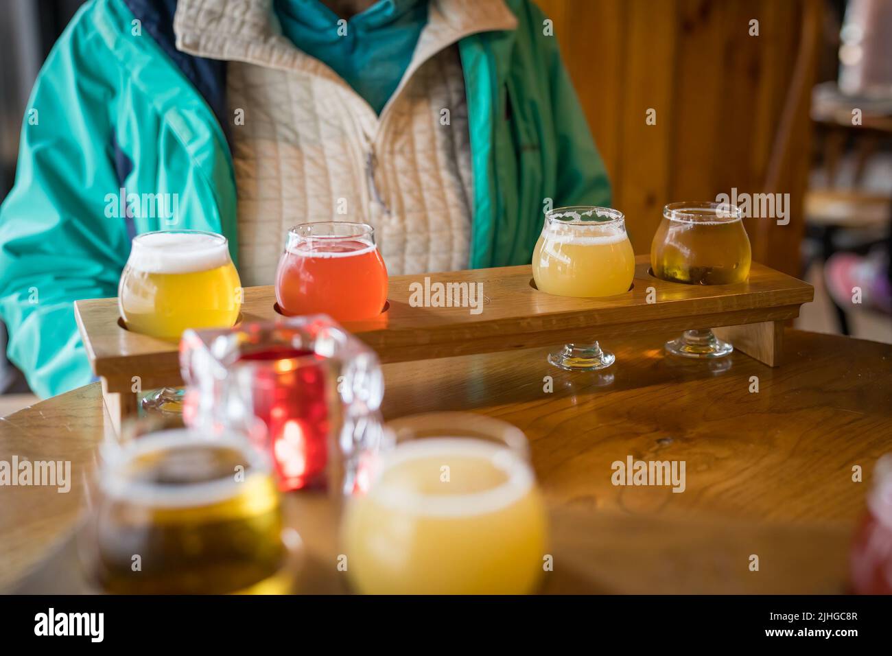 Reykjavik, Iceland - July 4, 2022 closeup view of a sampling of craft ...