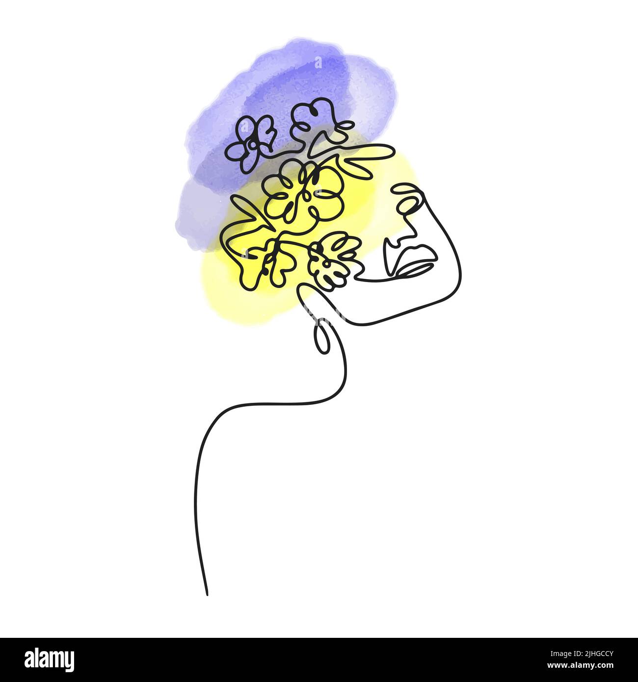 Linear drawing, contour of a girl, portrait along the lines, contour ...