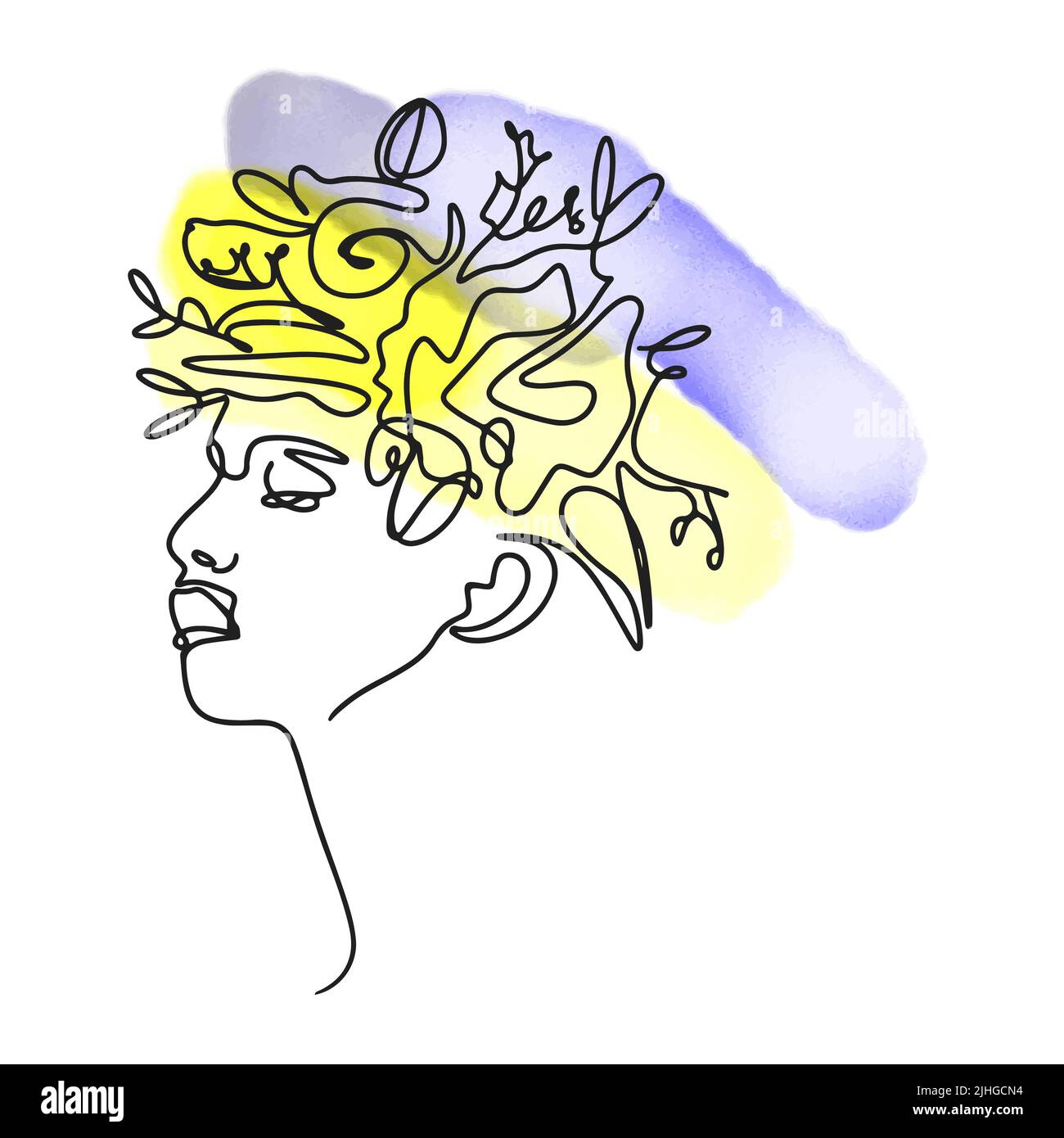 Linear drawing, contour of a girl, portrait along the lines, contour ...