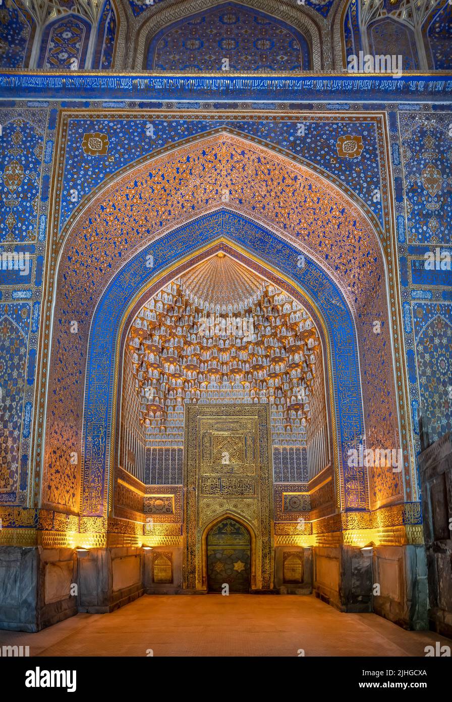Interior of Tilya Kori Mosque and Madrasah located in Registan Square ...