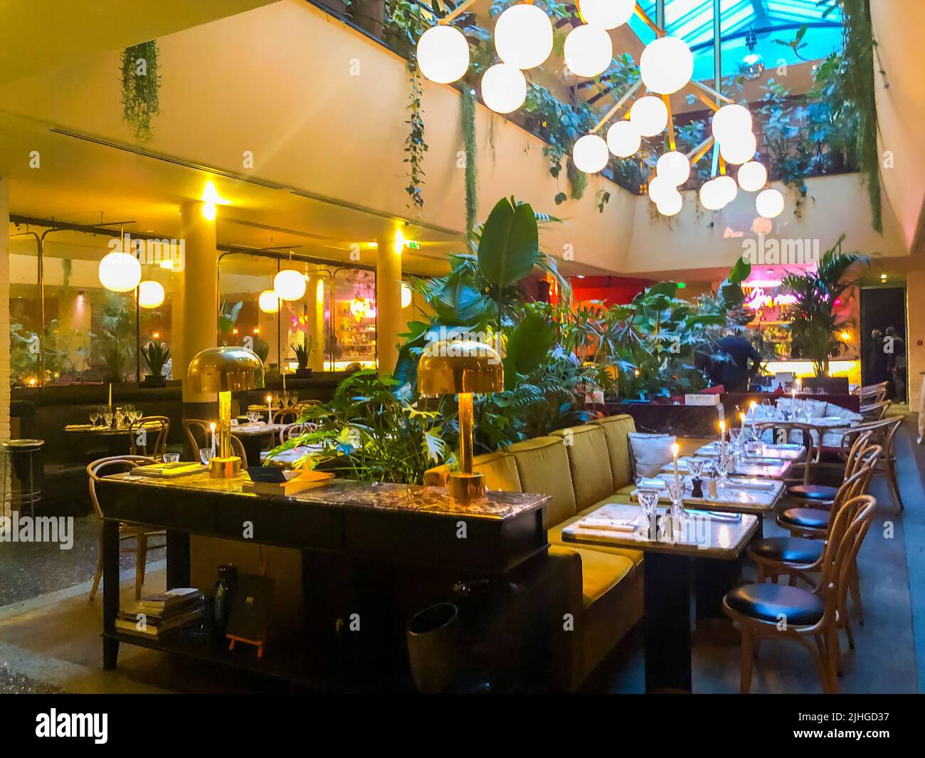 Paris, France, Dining Room with tables inside French Brasserie ...