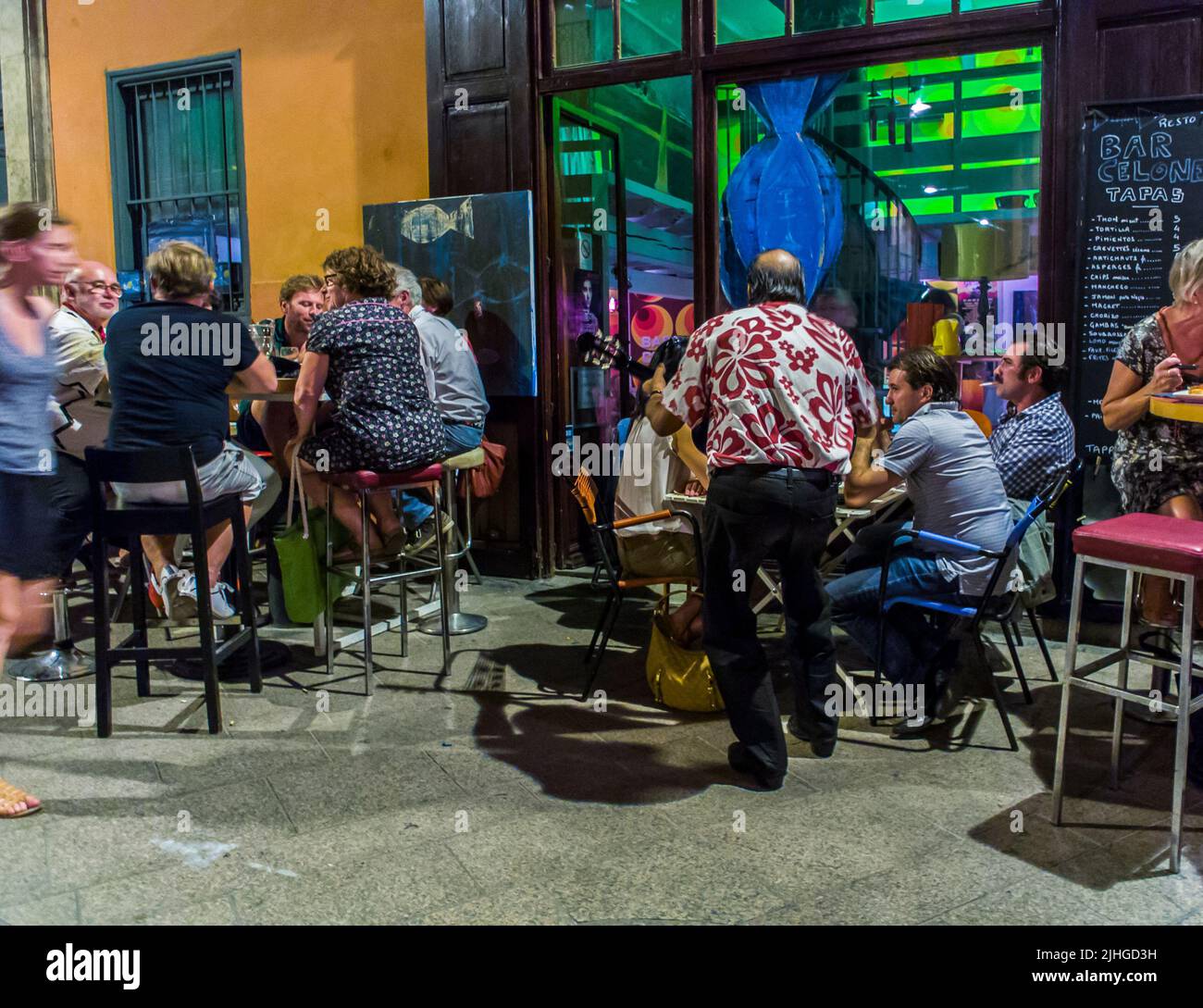 Perpignan, France, Crowd People, Sharing drinks outdoors on Street ...