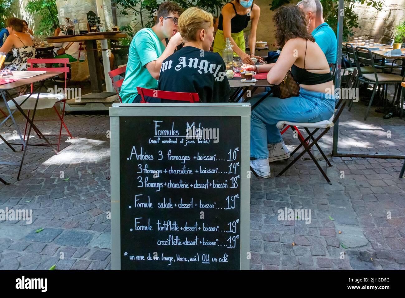 Montpellier, France, Group People Sharing Meals outside French Bistro ...