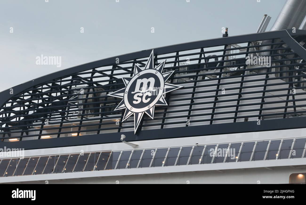 MSC Musica Cruise Ship logo on smokestack Stock Photo - Alamy