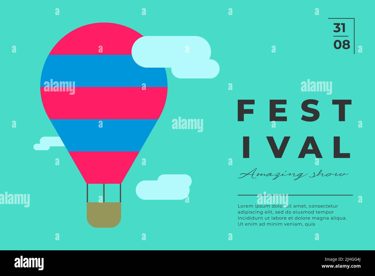 Amusement park festive minimal trendy horizontal poster with aerostat ...