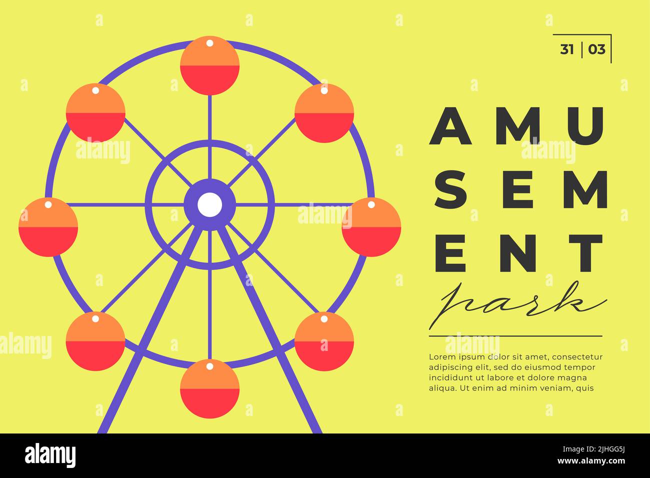Amusement park festive minimal trendy horizontal poster with ferris ...