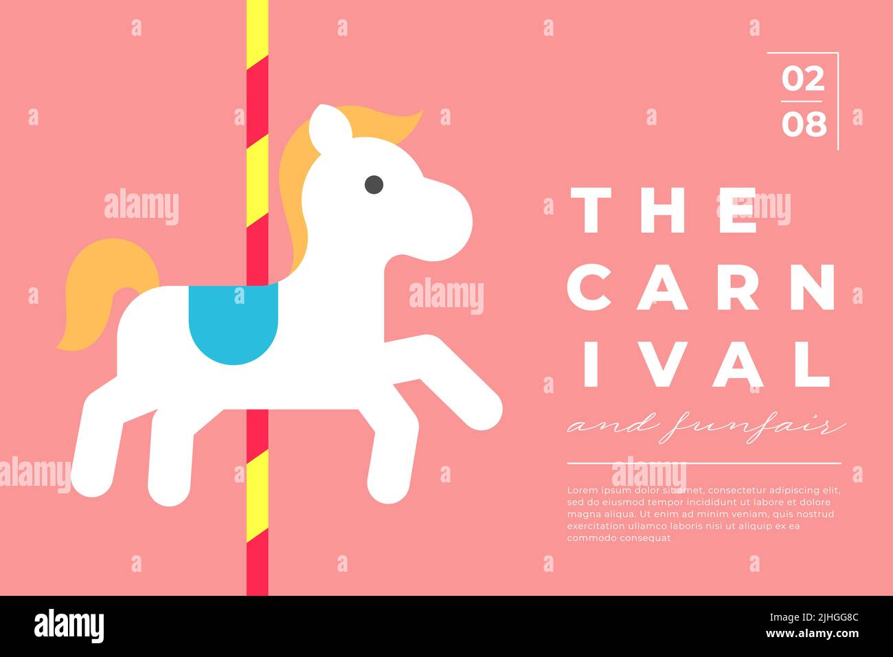 Amusement park festive minimal trendy horizontal poster with merry-go ...