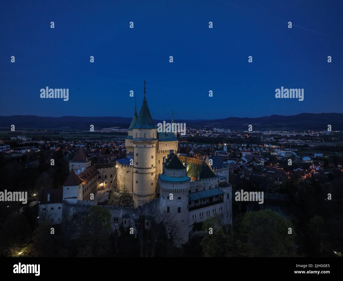 Aerial night view of Bojnice castle in Slovakia Stock Photo - Alamy