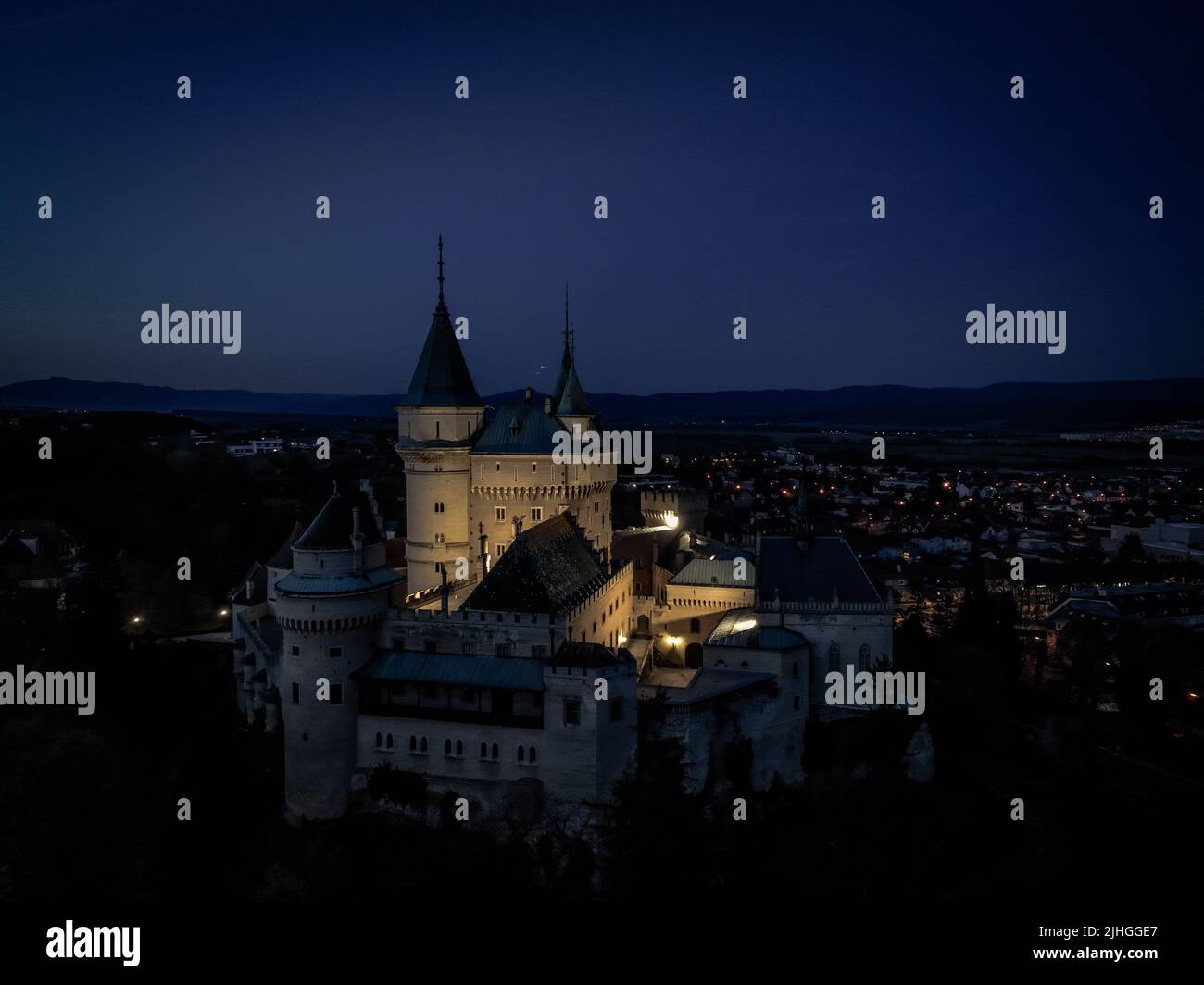 Aerial night view of Bojnice castle in Slovakia Stock Photo - Alamy