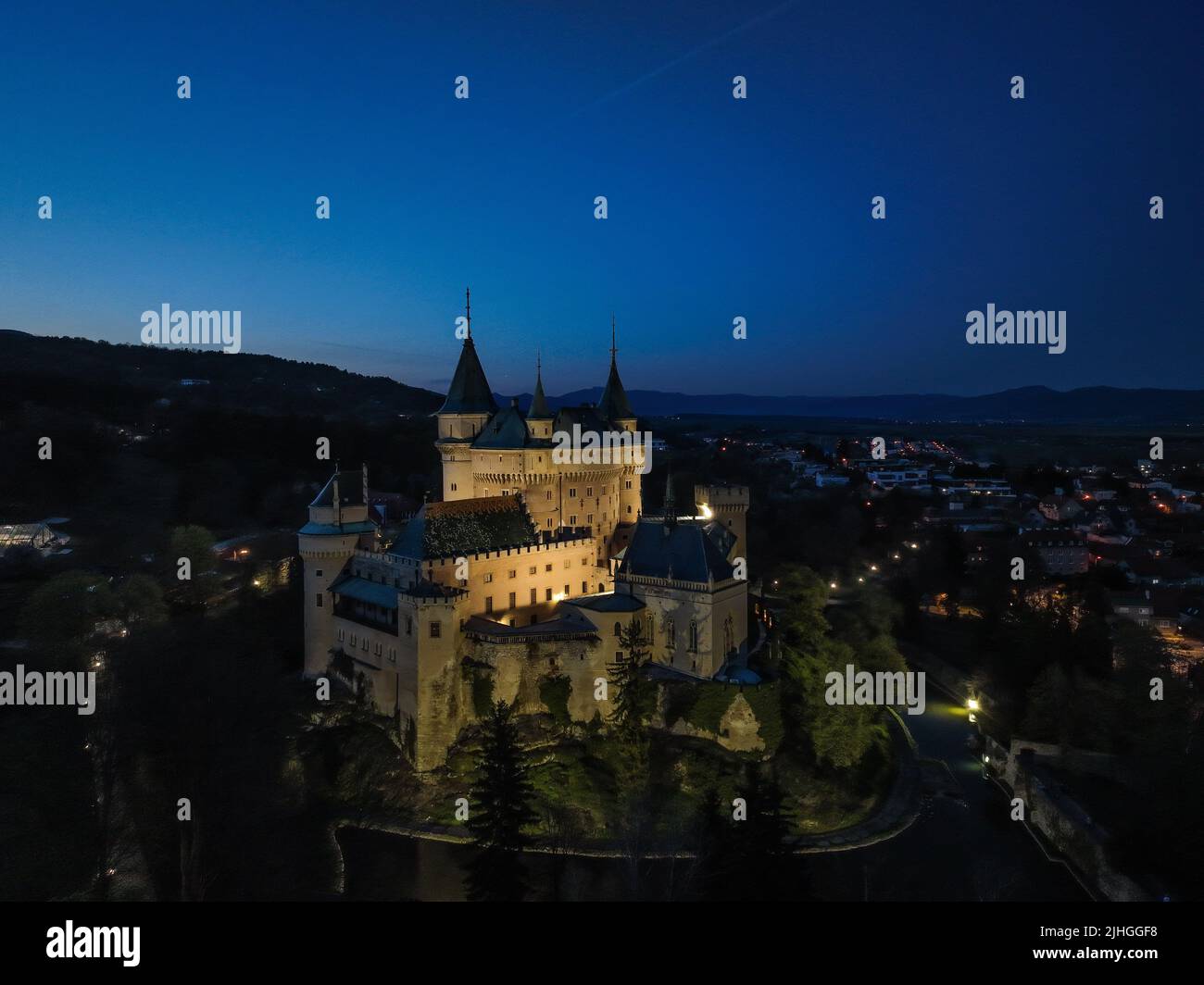 Aerial night view of Bojnice castle in Slovakia Stock Photo - Alamy