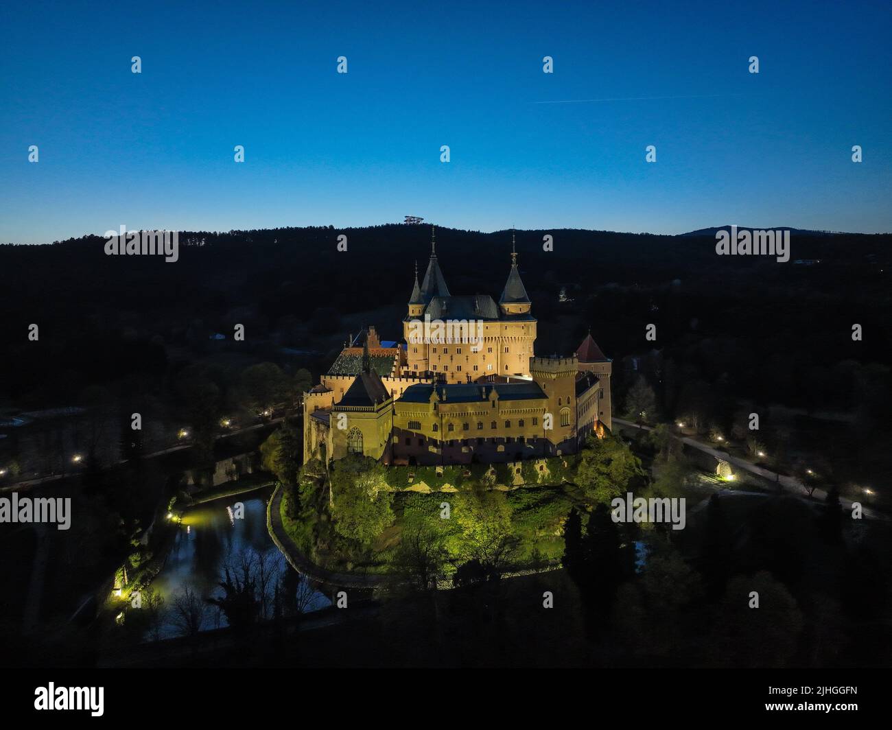 Aerial night view of Bojnice castle in Slovakia Stock Photo - Alamy