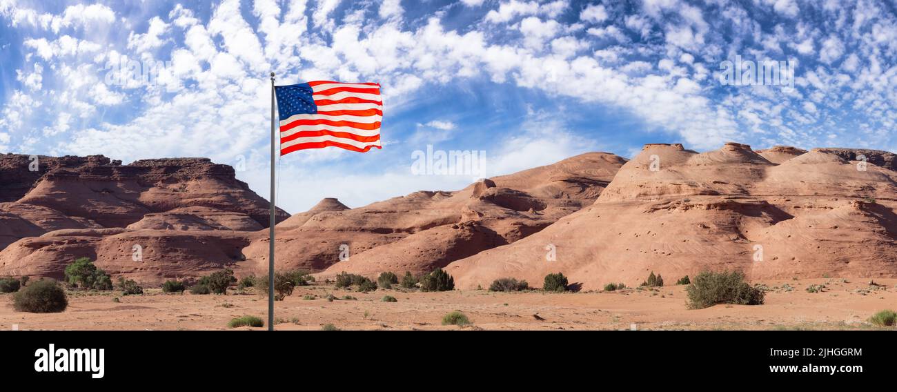 American National Flag Overlay with Desert Rocky Mountain American ...