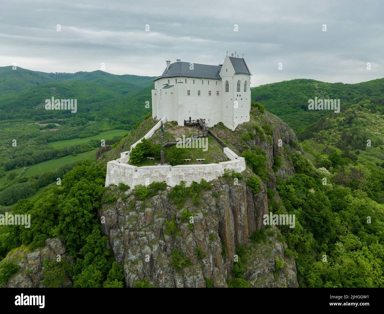Aerial View Of A Medieval Castle On A Hilltop In Fuzer, Hungary Stock ...