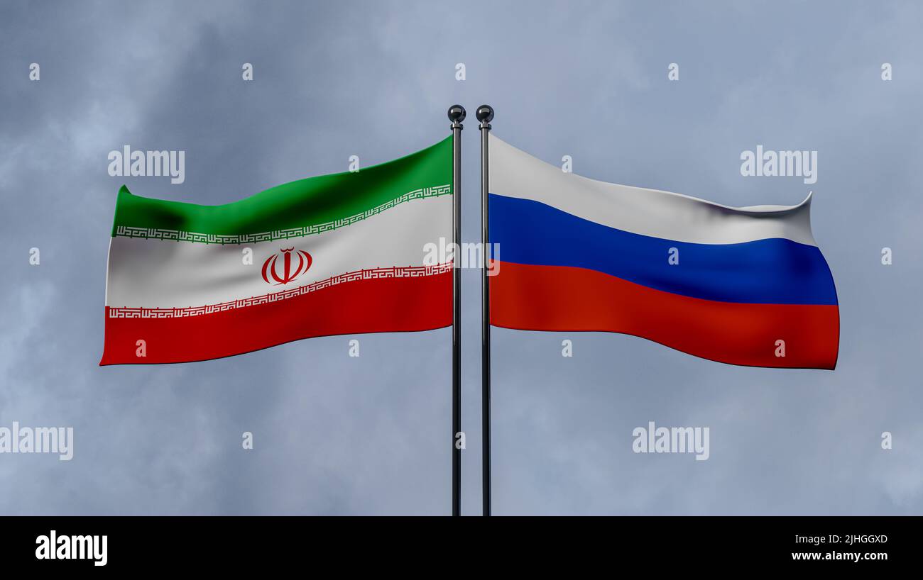 Iran and Russia flags, Blue sky and flag Iran vs flag Russia, Iran ...