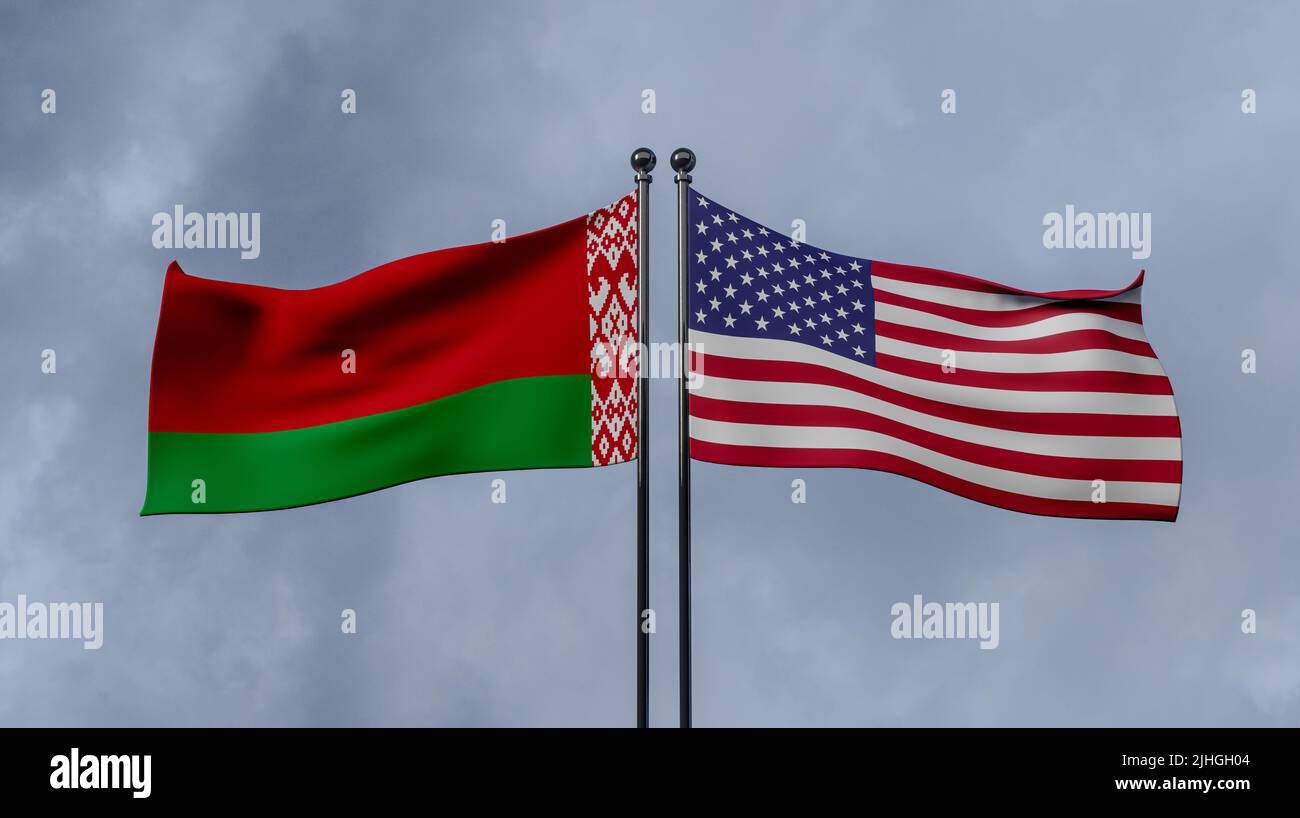 Belarus and USA flags, Blue sky and flag Belarus vs flag USA, Belarus ...