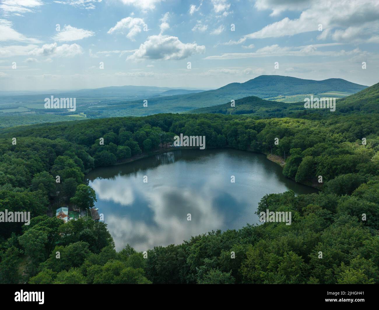 Aerial view of Lake Izra in the locality of Slanska Huta in Slovakia ...