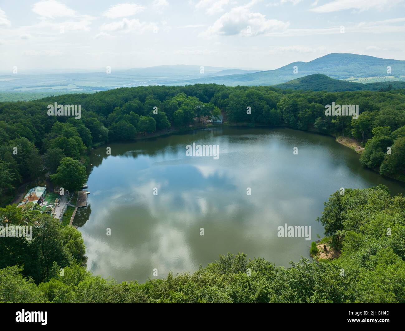 Aerial view of Lake Izra in the locality of Slanska Huta in Slovakia ...