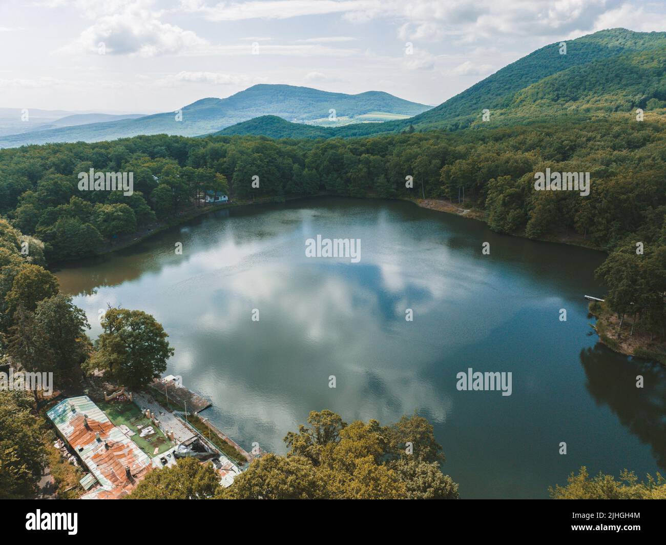Aerial view of Lake Izra in the locality of Slanska Huta in Slovakia ...