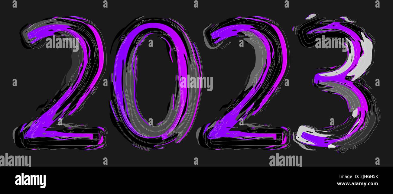 Decorative 2023 calendar header. Experimental neon paint brush strokes ...