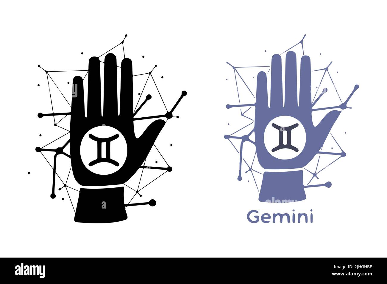 Hand with Gemini symbol isolated on white background. Horoscope fortune ...