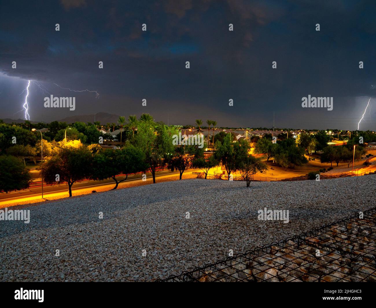 A summer lightning storm approaches Phoenix, Arizona during a monsoon ...