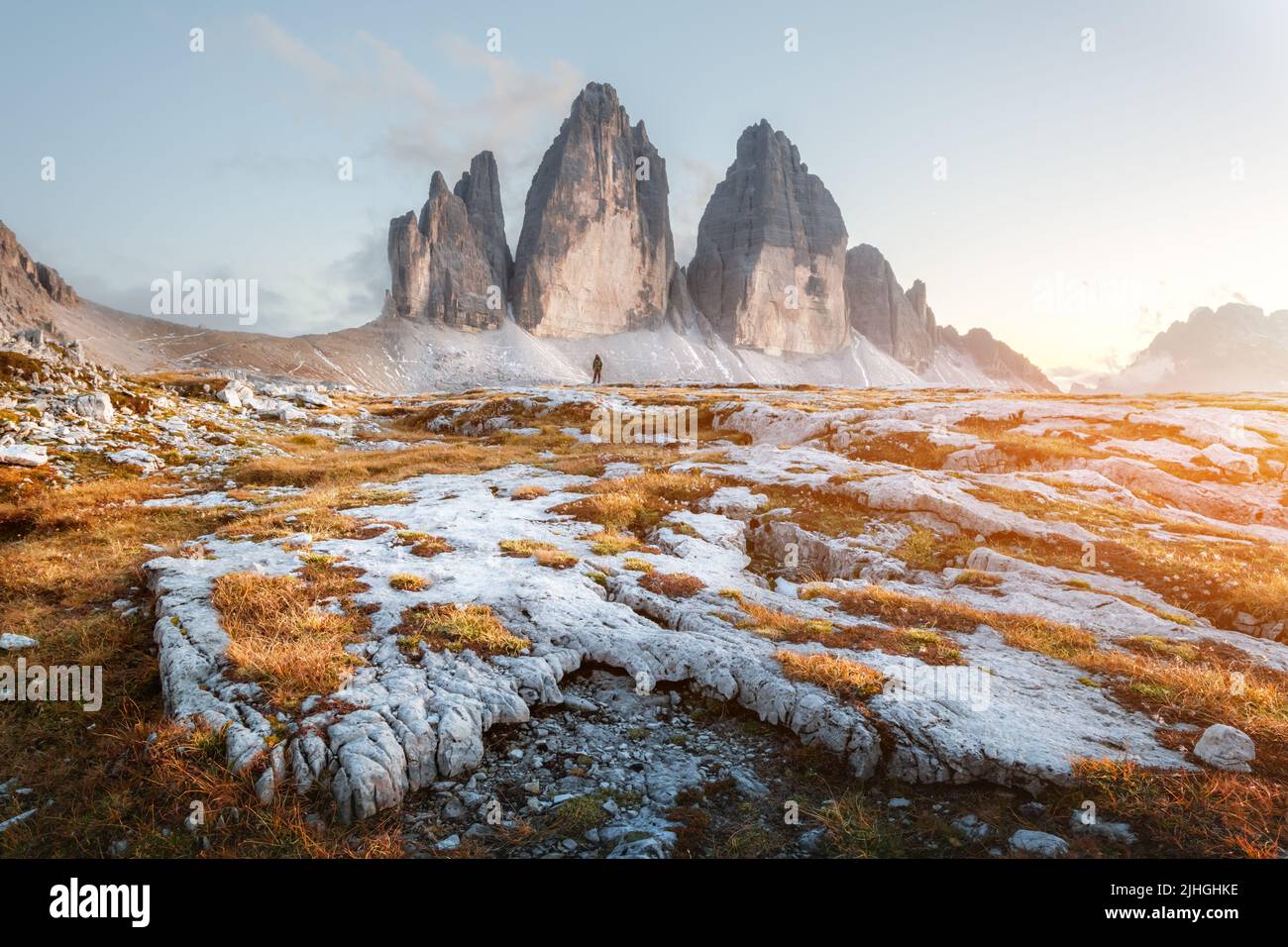 Incredible view of the Three Peaks of Lavaredo in morning light ...