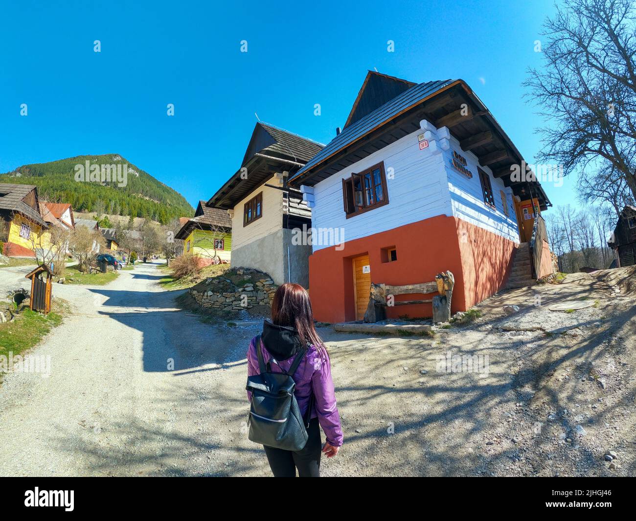 A view of a traditional Slovak house in a museum in the village of ...