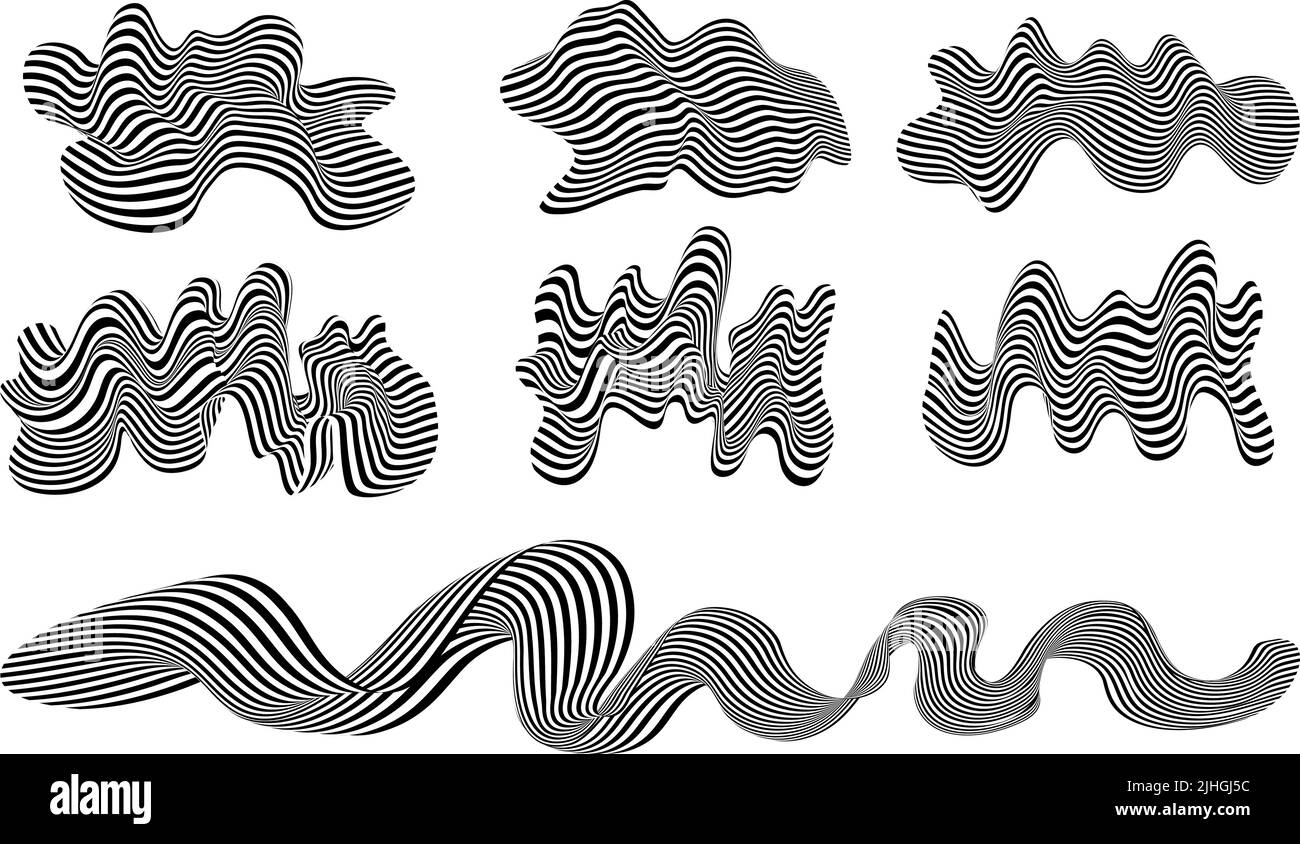 Abstract black and white stripes set. Liquify Wave Line Stock Vector ...