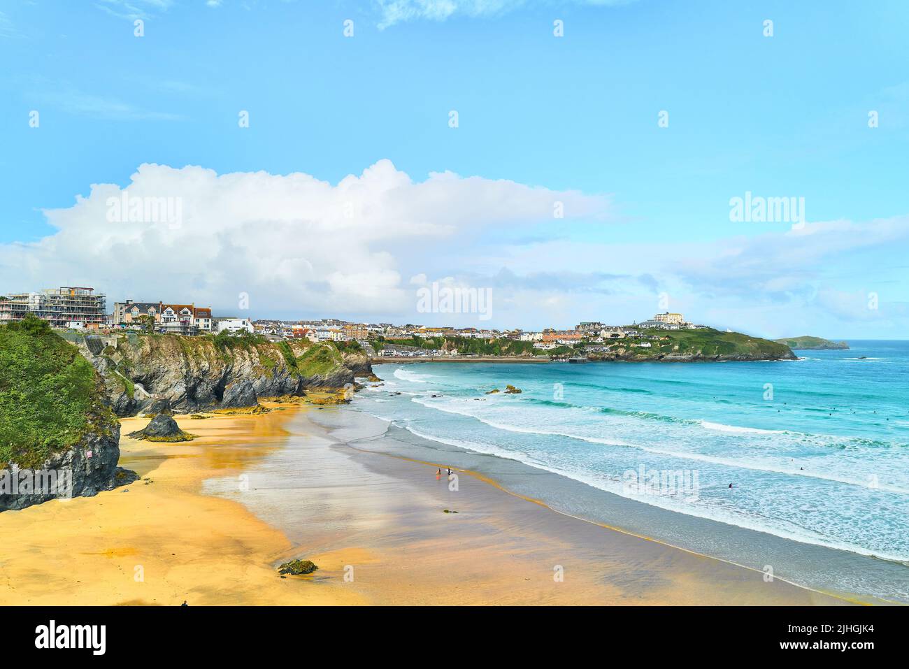 Sandy shore stretching from the Great Western beach to the Towan beach ...