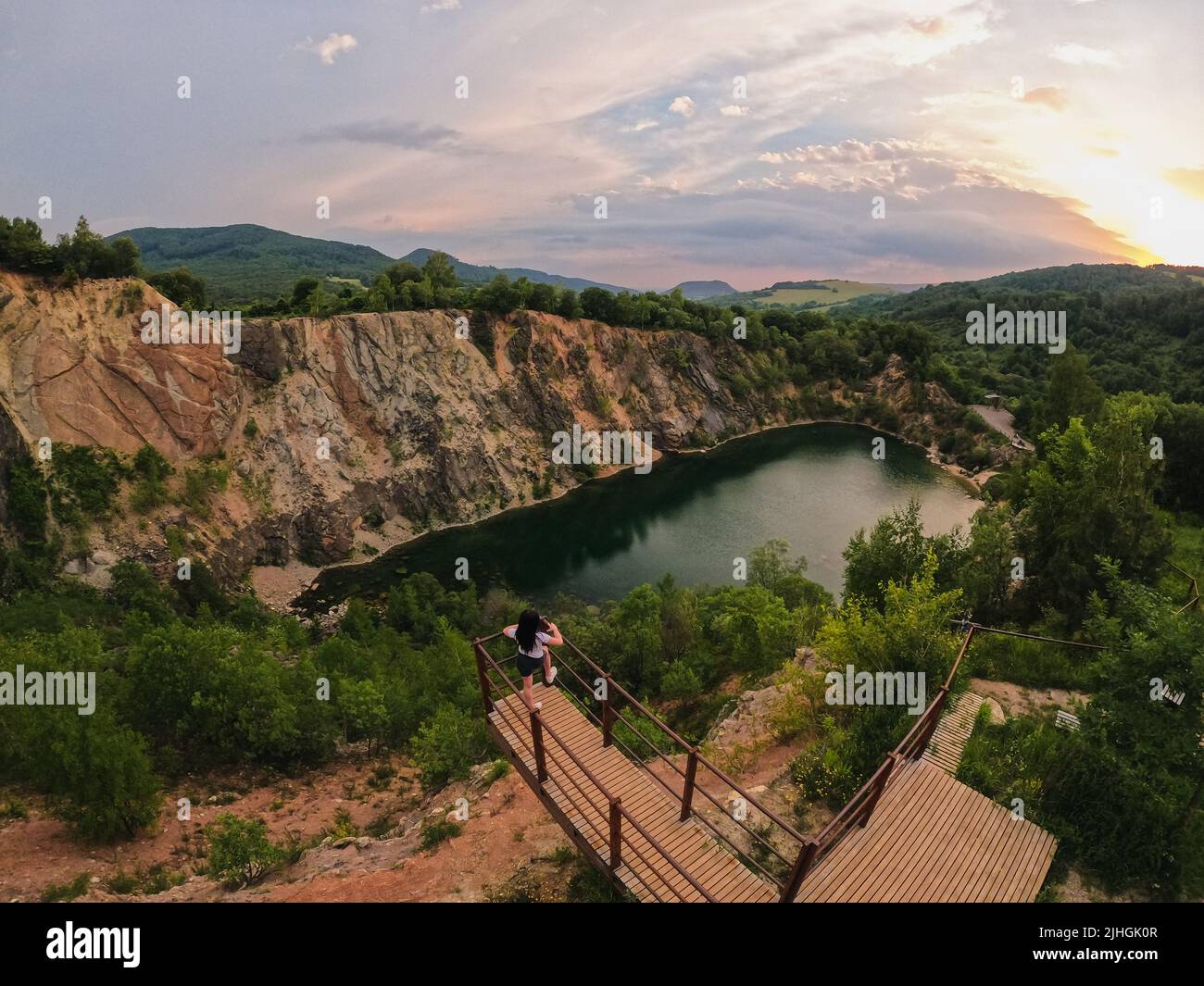 Aerial view of Lake Benatina in Slovakia - Sunset Stock Photo - Alamy