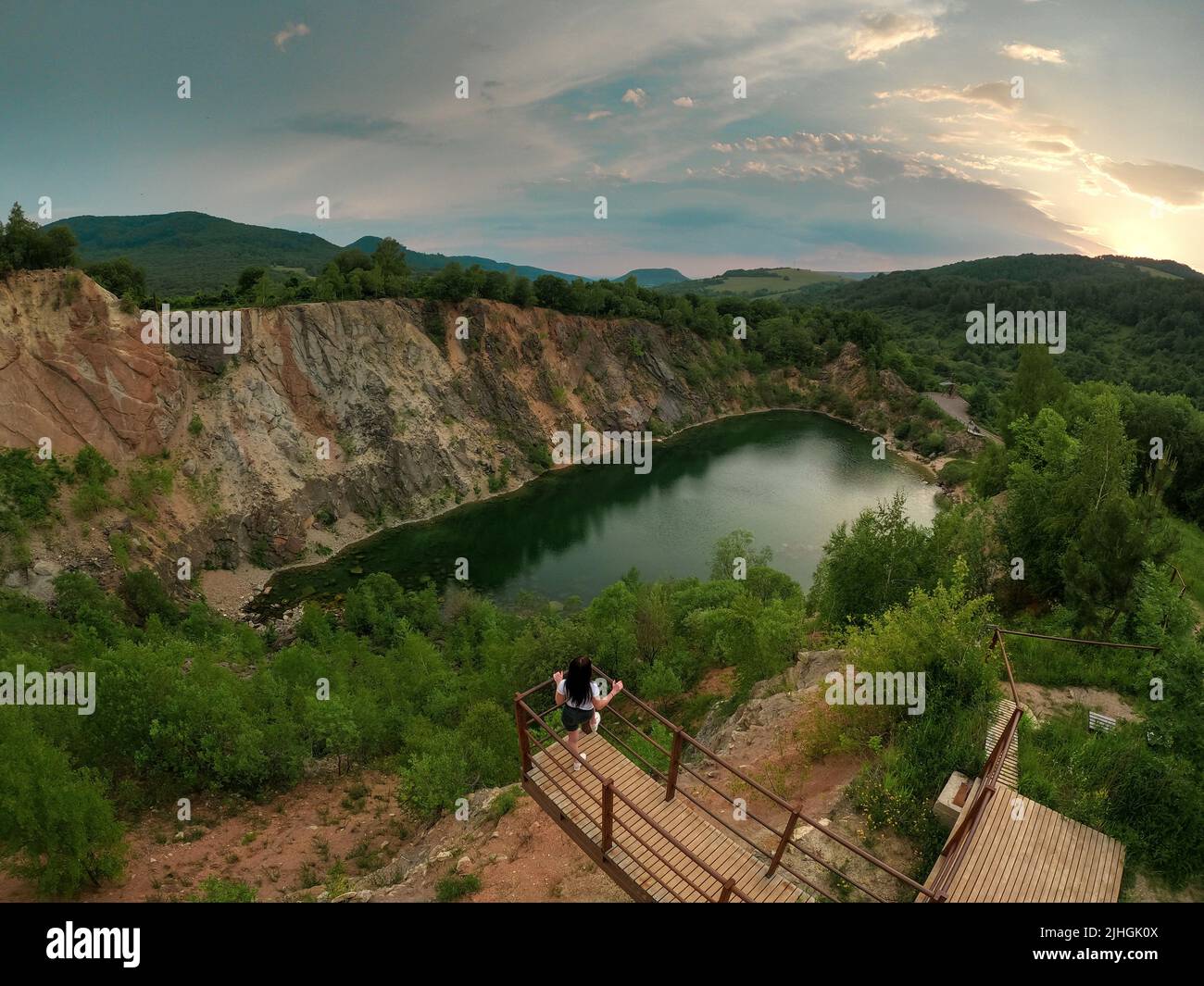 Aerial view of Lake Benatina in Slovakia - Sunset Stock Photo - Alamy