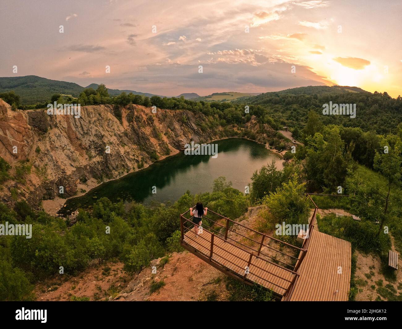 Aerial view of Lake Benatina in Slovakia - Sunset Stock Photo - Alamy