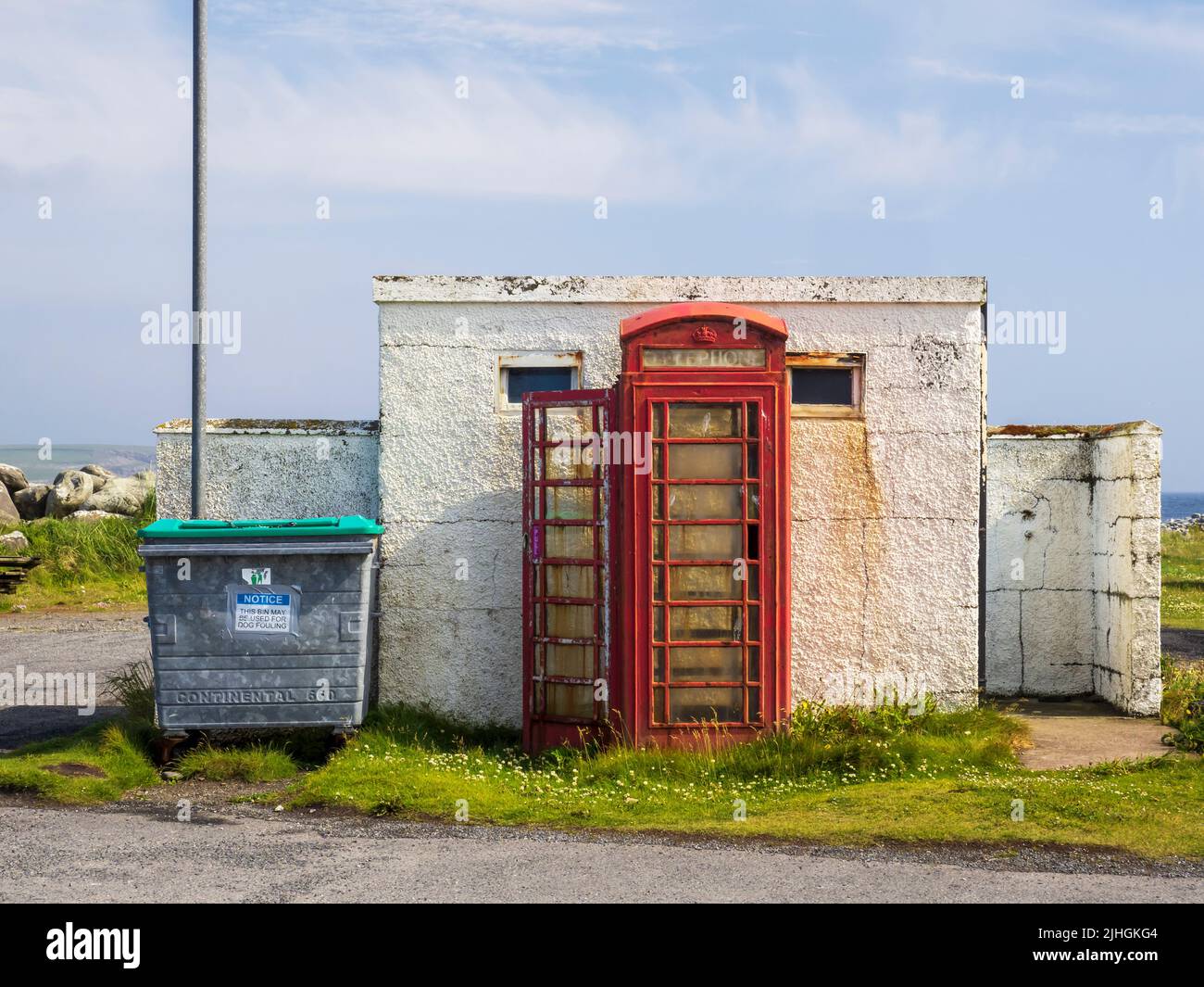 An old telephone box outside public toilets in Grutness, Shetland ...