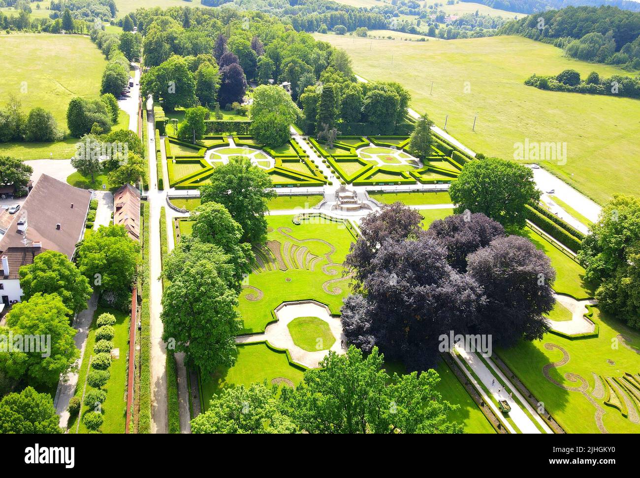 Cesky Krumlov castle gardens. Beautiful and colorful historical Czech ...