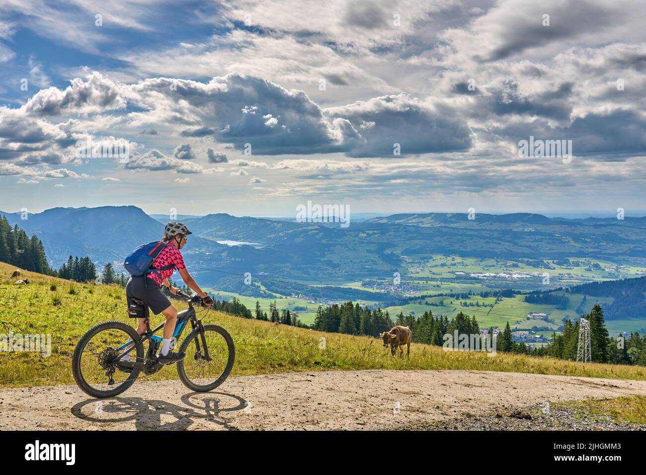 nice active senior woman riding her electric mountain bike at Mount ...