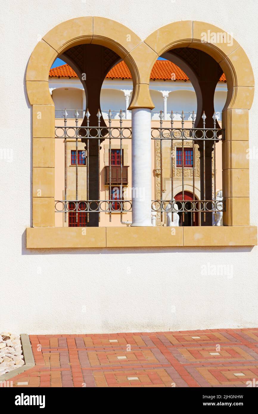Window of Ralli museum for classical art, Caesarea, Israel. Ralli ...