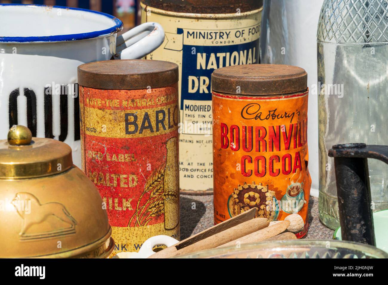 1940's tins of Malted Milk and Cadburys Bournville Cocoa on display ...