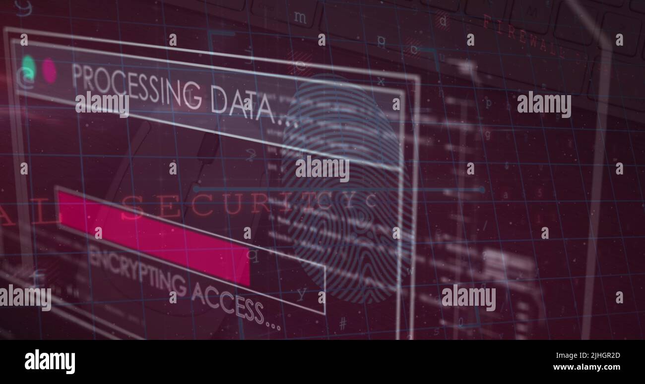 Image of data processing and security fingerprint over blue background Stock Photo - Alamy